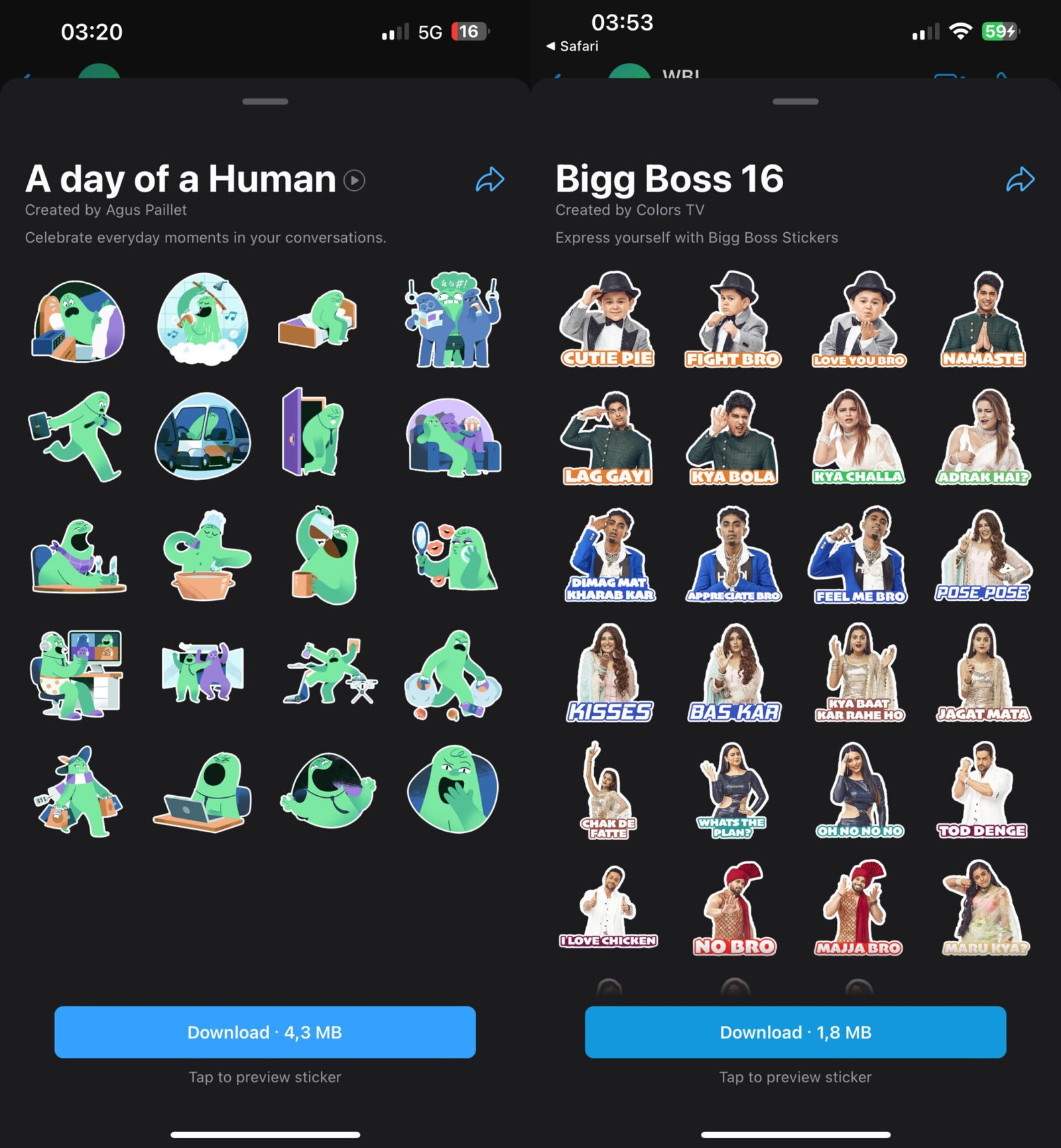 WhatsApp has released two sticker packs: A Day of a Human and Bigg Boss ...